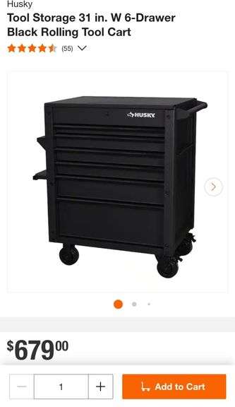Husky Tool Storage 31 in. W 6-Drawer Black Rolling Tool Cart | Open Box ...