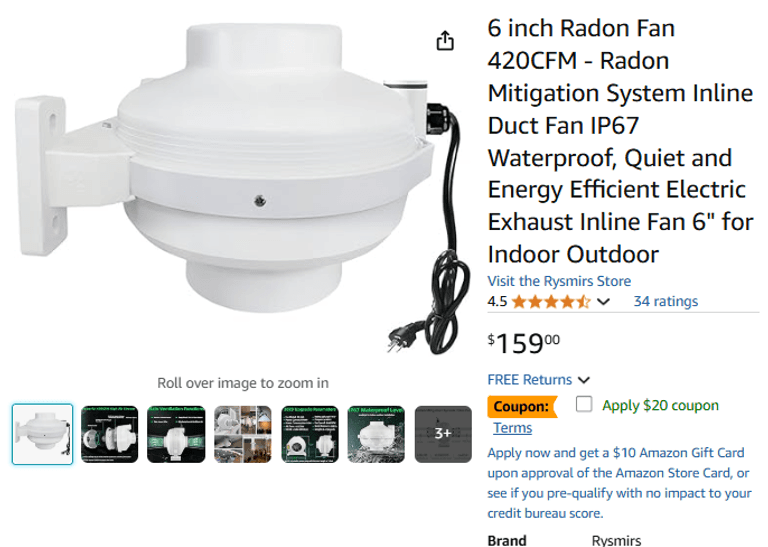 6 inch Radon Fan 420CFM - Radon Mitigation System Inline Duct Fan IP67 ...