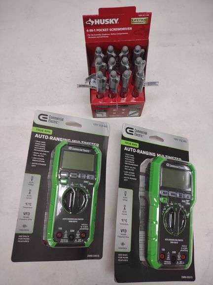 Commercial Electric Auto-Ranging Multimeter 2 PK & Husky 4-In-1 Pocket ...