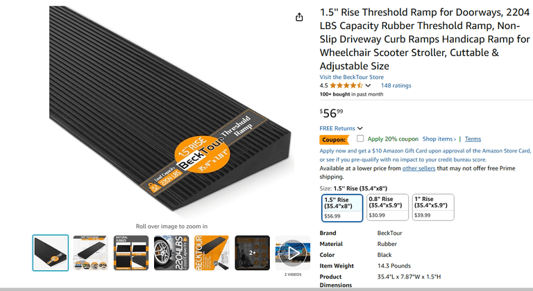 1.5'' Rise Threshold Ramp for Doorways, 2204 LBS Capacity Rubber ...