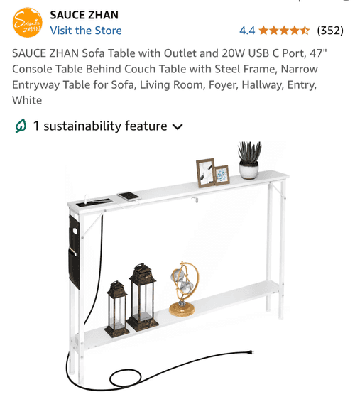 SAUCE ZHAN Sofa Table With Outlet White | Open Box | (See Condition ...