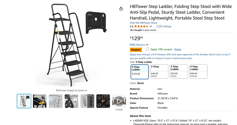 HBTower Step Ladder, Folding 5 Step Stool | Like New | (See Condition ...