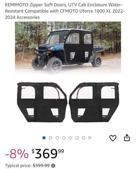 KENIMOTO Soft Zipper Doors for UTV, CFMOTO UForce 1000XL 2022-2024 ...