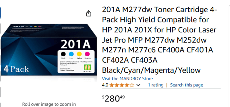 201A M277dw Toner Cartridge 4-Pack | Open Box | (See Condition Notes ...