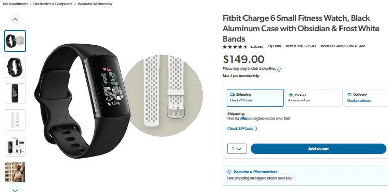 Fitbit Charge 6 Small Fitness Watch, Black Aluminum Case with Obsidian ...