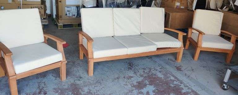 3 Pc. Wooden Patio Chair w/ Cushions Set | Open Box - Rio Grande Trade