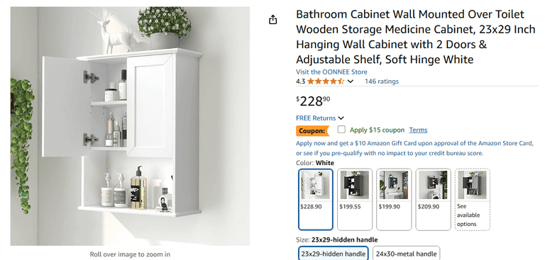 Oonnee Bathroom Cabinet Wall Mounted | Open Box | (See Condition Notes ...