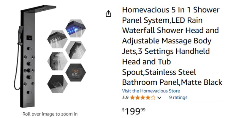 Homevacious 5 In 1 Shower Panel System | Open Box | (See Condition ...