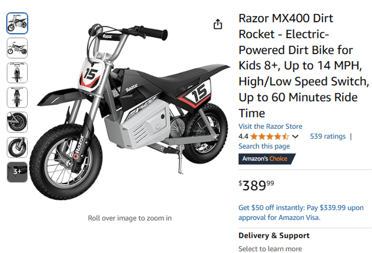 Razor MX400 Dirt Rocket - Electric-Powered Dirt Bike for Kids | Open ...