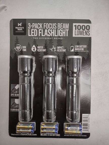 Members Mark 3 Pack Focus Beam Led Flashlights 1000 Lumens. | Like New ...