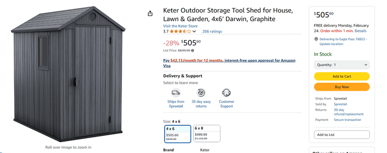 Keter Outdoor Storage Tool Shed for House, Lawn & Garden, 4x6’ Darwin ...