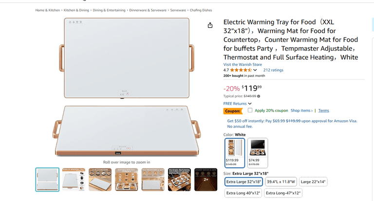 Wanish Electric Warming Tray for Food（XXL 32”x18”） | Open Box | (See ...
