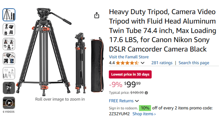 Heavy Duty Tripod, Camera Video Tripod with Fluid Head Aluminum Twin ...