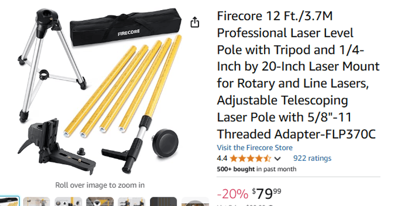 Firecore 12 Ft./3.7M Professional Laser Level Pole with Tripod | Open ...
