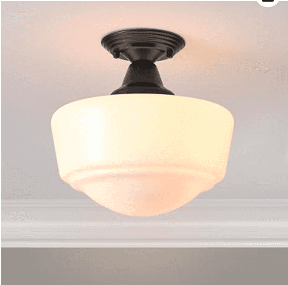 Schoolhouse Light Fixture, 12 Inch Black Finish with Milk Glass Semi ...