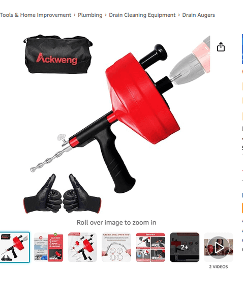 50' Drain Snake for Sink w/ Drill Attachment | Open Box | (See ...