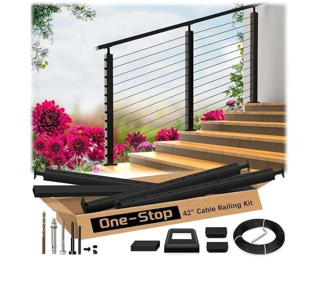 Zylorix Black Stainless Steel Cable Railing System Set, 4'-8' | Open ...