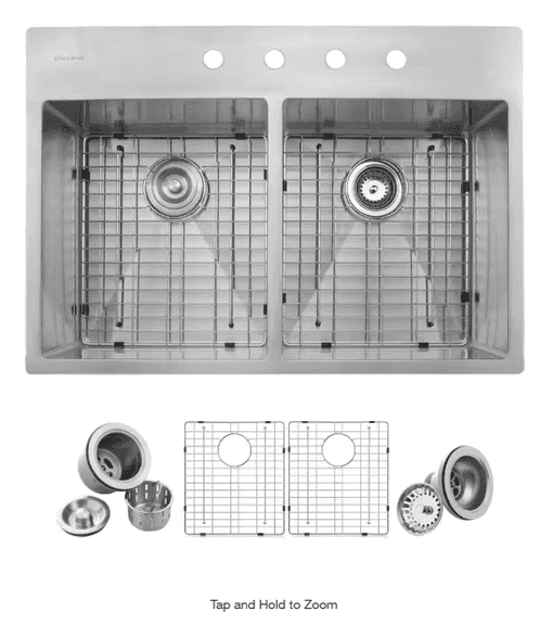 Professional Tight Radius 33 in. Drop-In 50/50 Double Bowl 16 Gauge ...