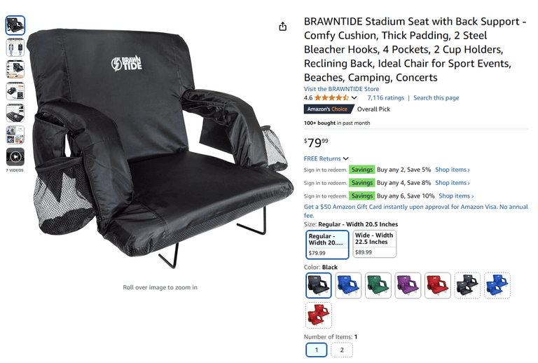 BRAWNTIDE Stadium Seat with Back Support - Comfy Cushion, Thick Padding ...