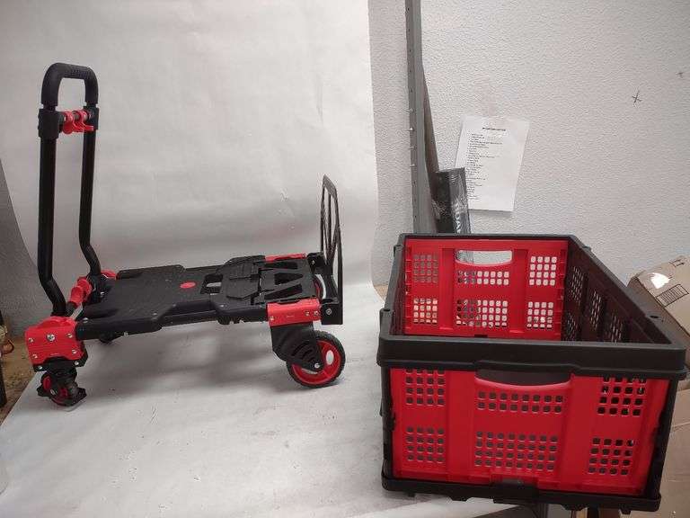 Modular Collapsible Dolly (red and Black) with collapsible Crate. (lot ...