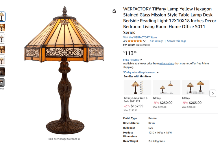 WERFACTORY Tiffany Lamp Yellow Hexagon Stained Glass Mission Style ...