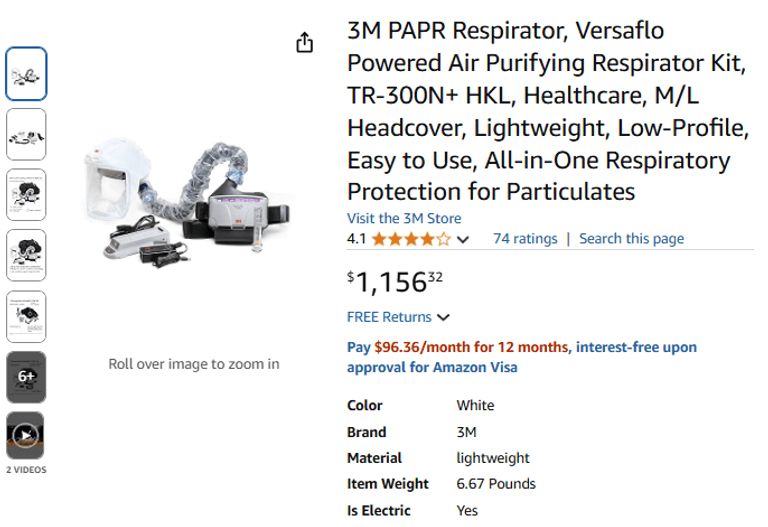 3M PAPR Respirator, Versaflo Powered Air Purifying Respirator Kit ...