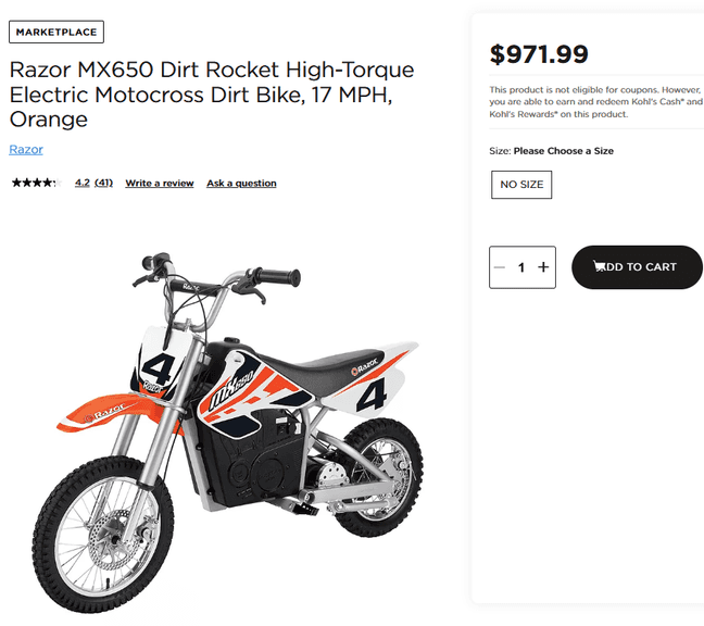 Razor MX650 Dirt Rocket High-Torque Electric Motocross Dirt Bike ...