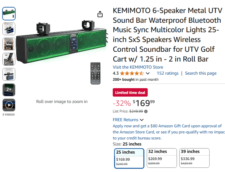 KEMIMOTO 6-Speaker Metal UTV Sound Bar | Like New - Rio Grande Trade
