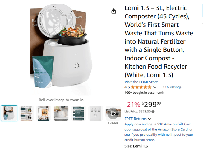 Lomi 1.3 – 3L, Electric Composter (45 Cycles) | Open Box - Rio Grande Trade