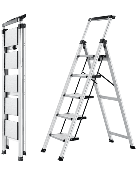 XinSunho 5-Step Aluminum Ladder w/ Retracting Handrail | Open Box ...