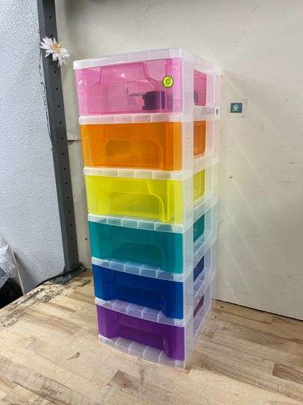 REALLY USEFUL DRAWERS 6-Drawer Rolling Plastic Storage Tower | Open Box ...