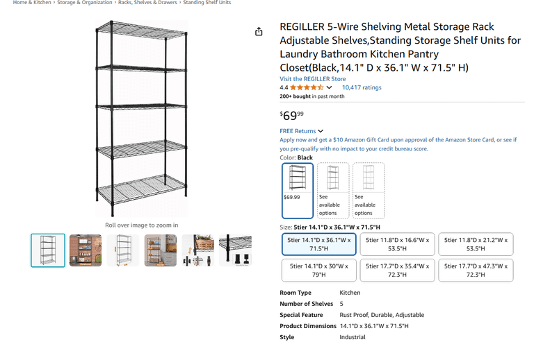 REGILLER 5-Wire Shelving Metal Storage Rack Adjustable Shelves | Like ...
