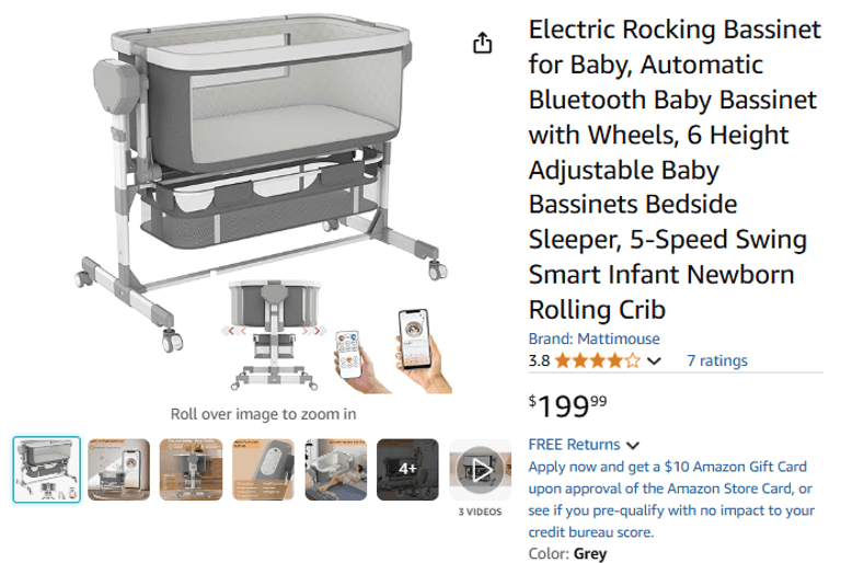 Electric Rocking Bassinet for Baby, Automatic Bluetooth Baby Bassinet ...
