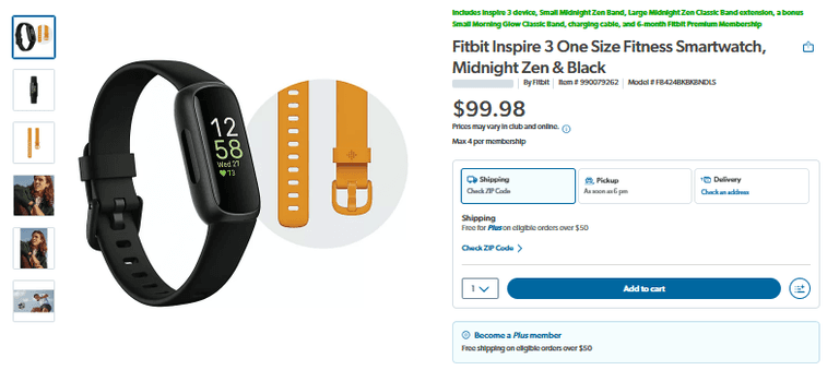 Fitbit Inspire 3 One Size Fitness Smartwatch, Midnight Zen & Black ...