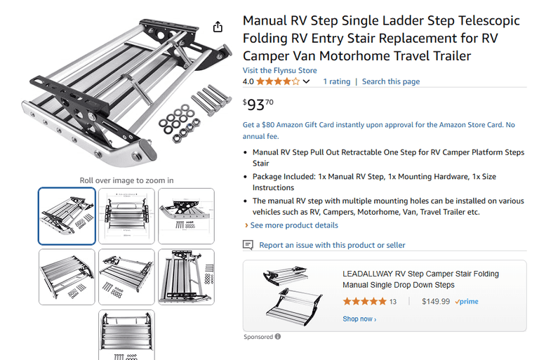 Manual RV Step Single Ladder Step Telescopic Folding RV Entry Stair ...
