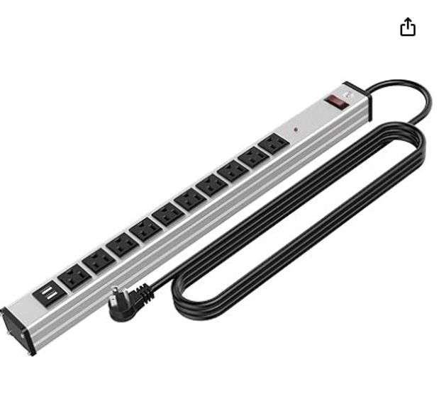 10 Outlets Aluminum Power Strip Metal Socket Heavy Duty with 6 Ft ...