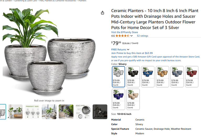 Ceramic Planters - 10 Inch 8 Inch 6 Inch Plant Pots Indoor with ...
