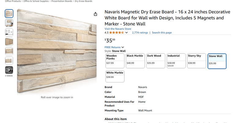 Navaris Magnetic Dry Erase Board - 16 x 24 inches Decorative White ...