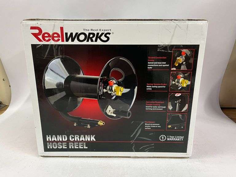 REELWORKS Air Hose Reel w/Hand Crank for 3/8" x 100' of Hose | Open Box ...