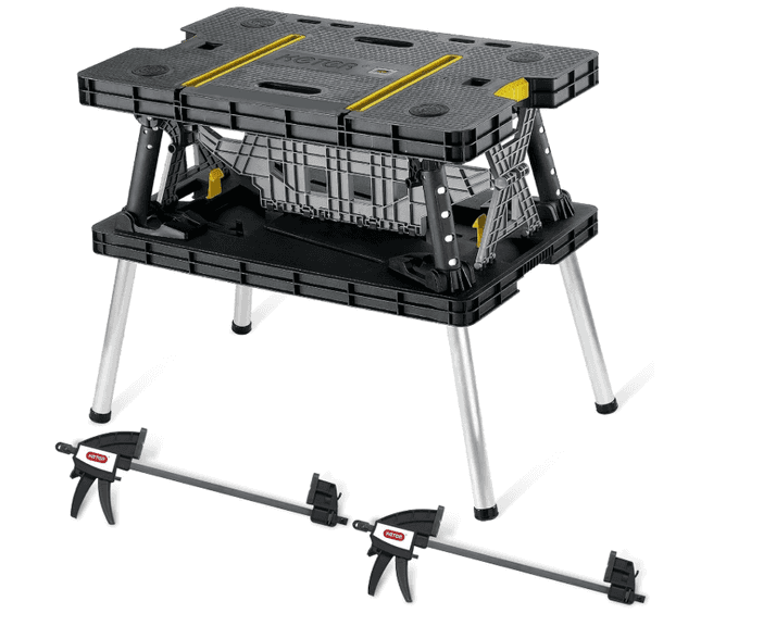 Keter Folding Work Table, Portable Workbench w/ 12" Clamps for Garage ...