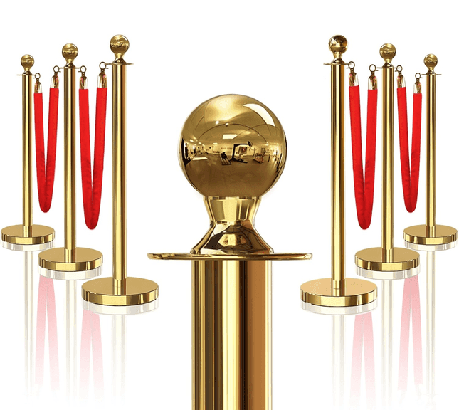 Gold Stanchion Posts w/Red Velvet Rope, 6pc | Open Box | (See Condition ...