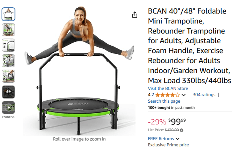 BCAN 48" Foldable Mini Trampoline, Rebounder Trampoline for Adults ...