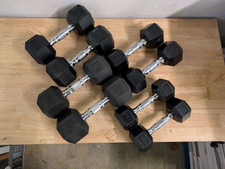 Signature Fitness Hex Dumbbells Non-Slip Free Weights Set, 25, 20, 15 ...