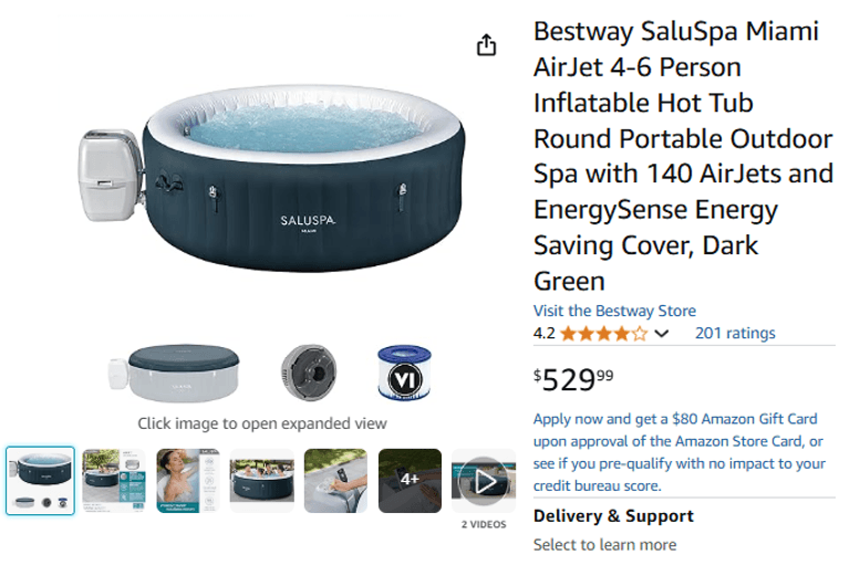 Bestway SaluSpa Miami AirJet 4-6 Person Inflatable Hot Tub Round Portable Outdoor Spa | Open Box ...