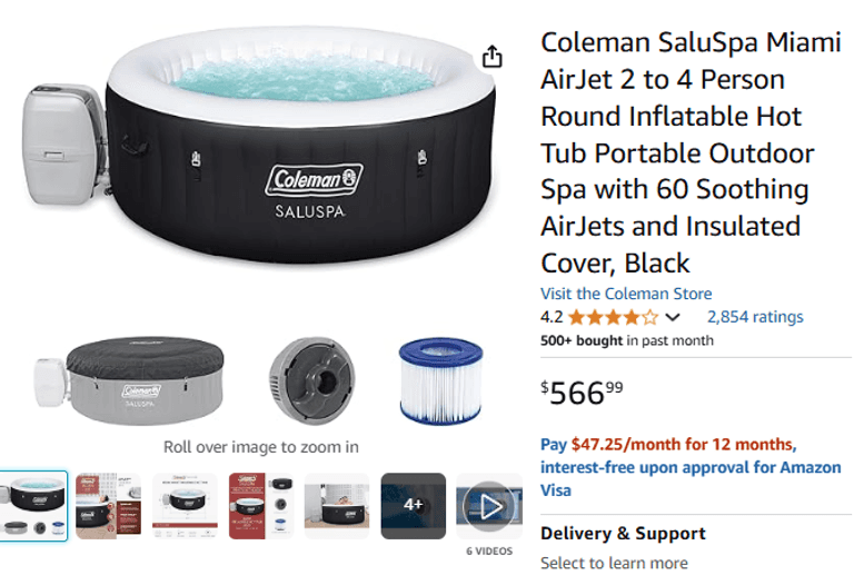 Coleman SaluSpa Miami AirJet 2 to 4 Person Round Inflatable Hot Tub ...