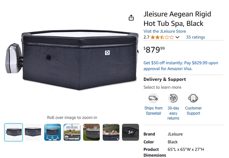 Jleisure Aegean Rigid Hot Tub Spa, Black | Open Box - Rio Grande Trade