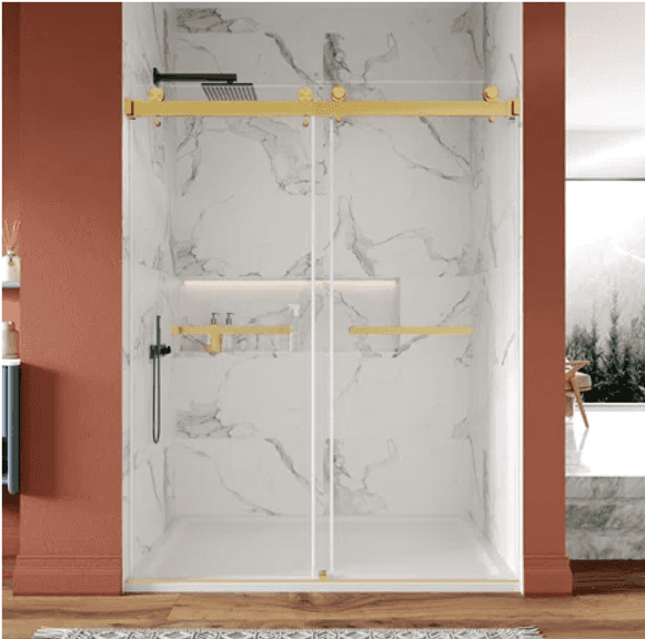DeerValley Concord 56"-60" W x 76" H Double Sliding Frameless Shower Door, Brushed Gold | Open ...