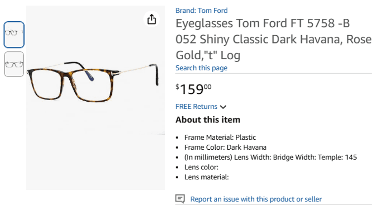 Eyeglasses Tom Ford FT 5758 -B 052 Shiny Classic Dark Havana, Rose Gold ...