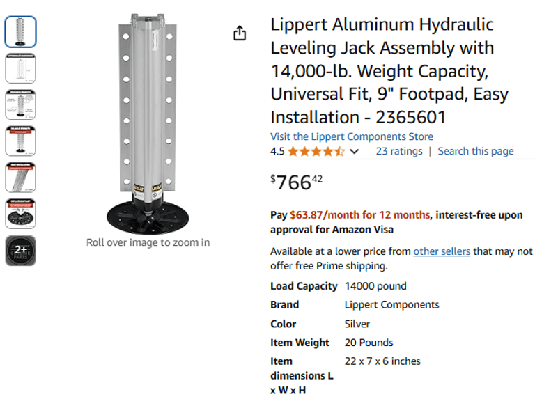 Lippert Aluminum Hydraulic Leveling Jack Assembly with 14,000-lb Cap, 9 ...