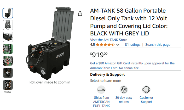 AM-TANK 58 Gallon Portable Diesel Only Tank with 12 Volt Pump and ...
